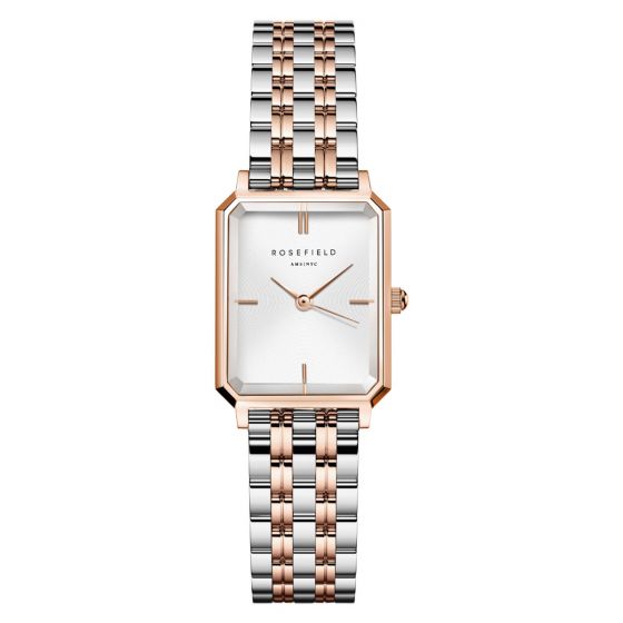 Rosefield The Octagon XS White Sunray Steel Duotone Silver Rose gold ...