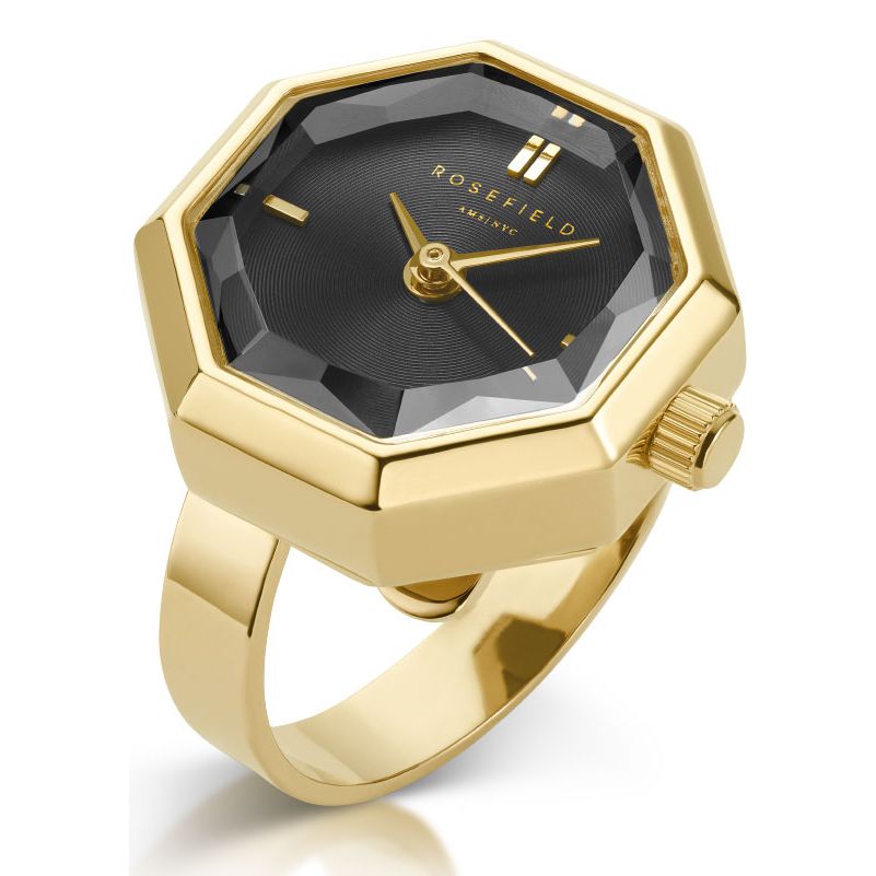 Rosefield The Studio Octagonal Watch Ring Black Gold SBGSG-O67 ...
