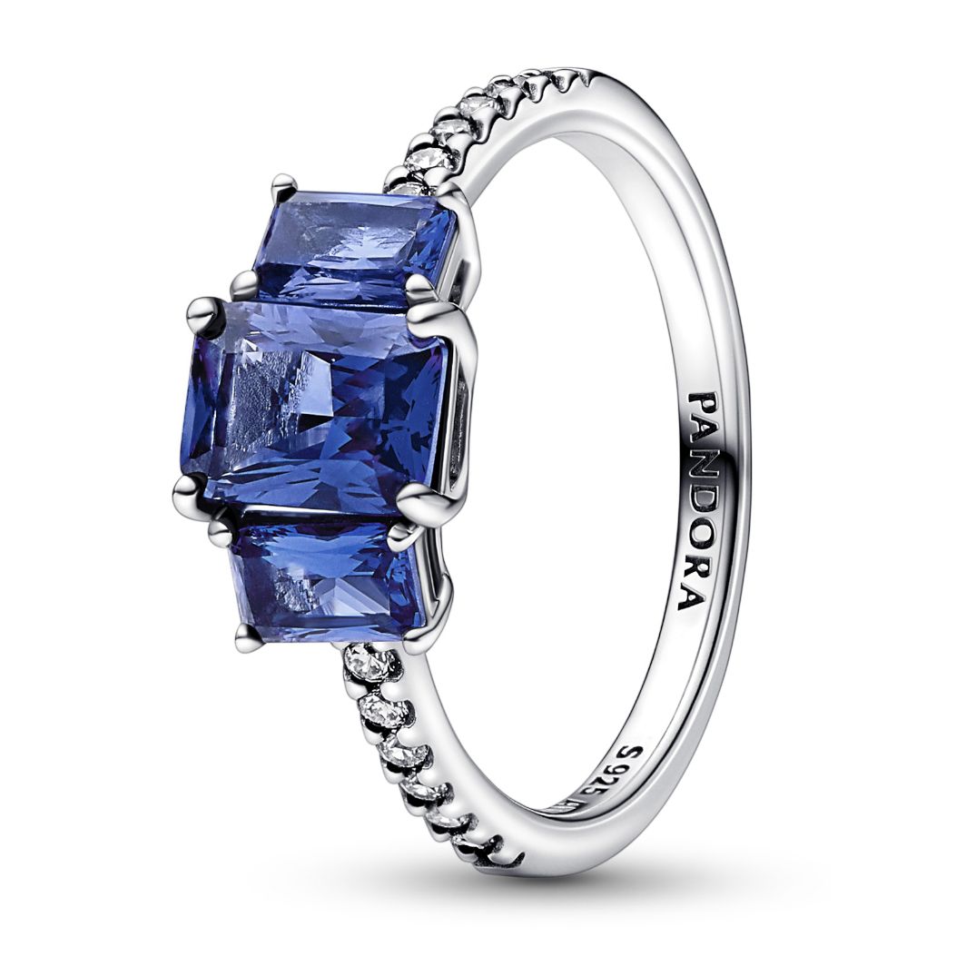 Pandora Timeless Non-stackable Blue Rectangular Three Stone Sparkling ...