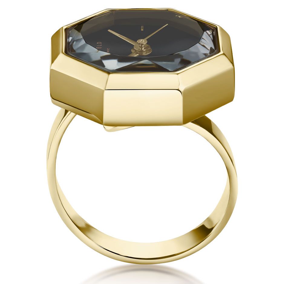 Rosefield The Studio Octagonal Watch Ring Black Gold SBGSG-O67 ...