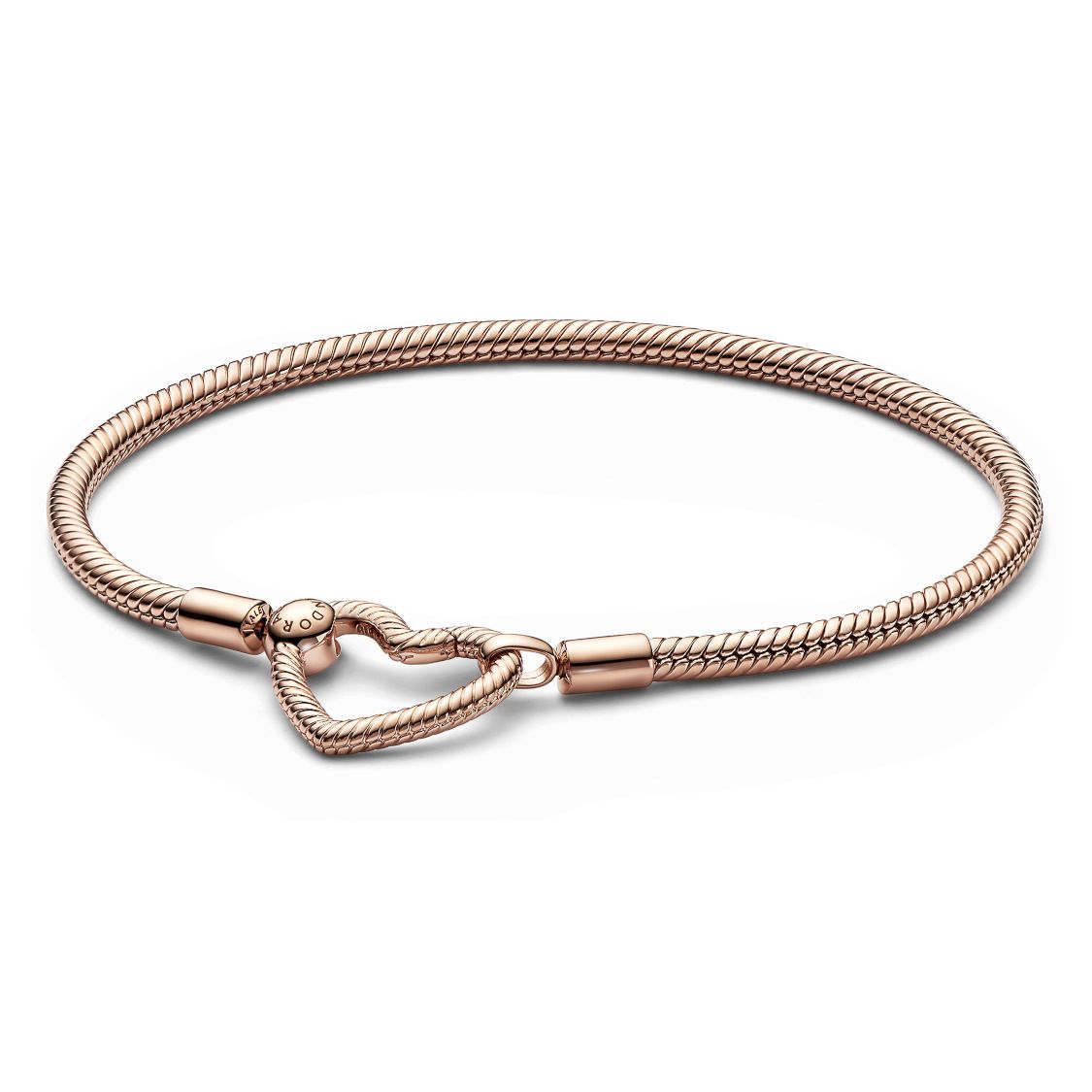 Pandora Moments Heart Closure Snake Chain Bracelet 14k rose gold-plated ...
