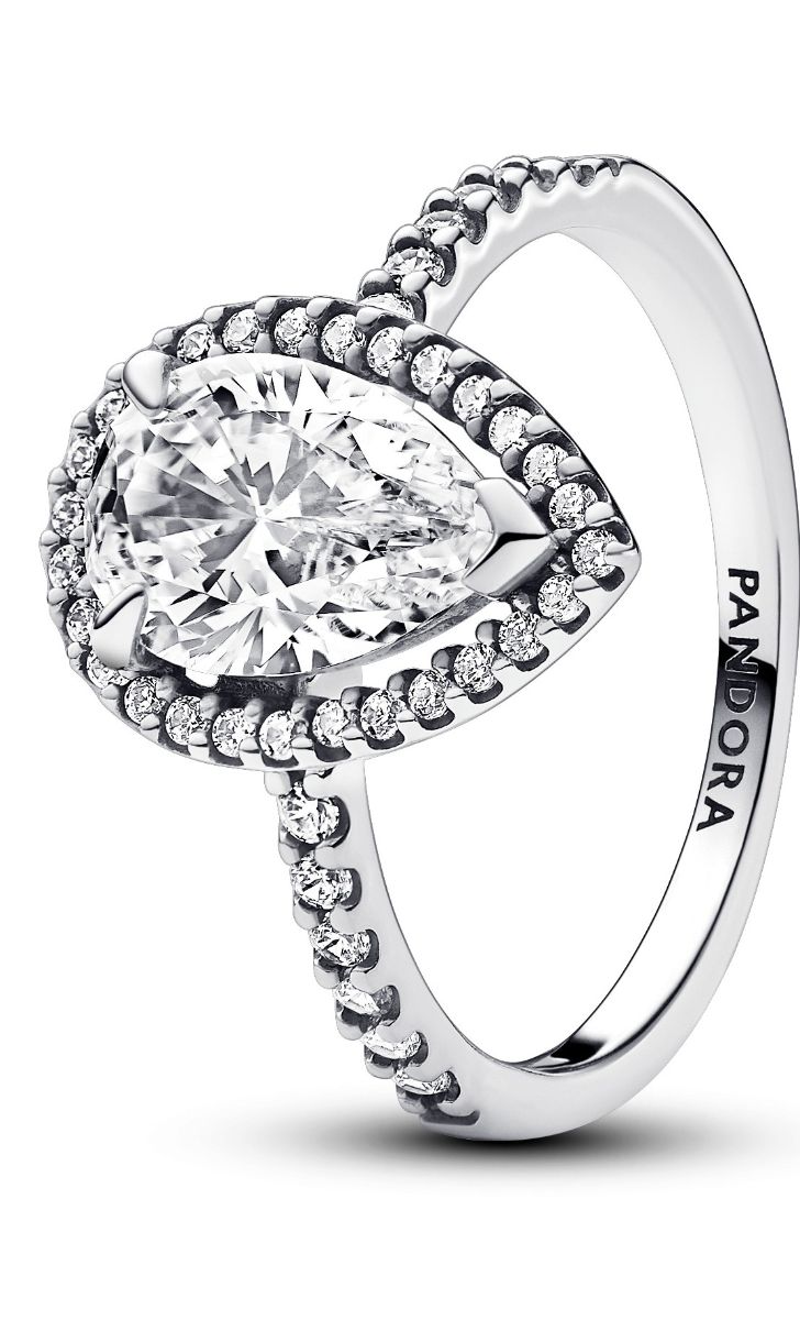 Pandora Timeless hopeinen kimaltava pisarasormus 192835C01 ...