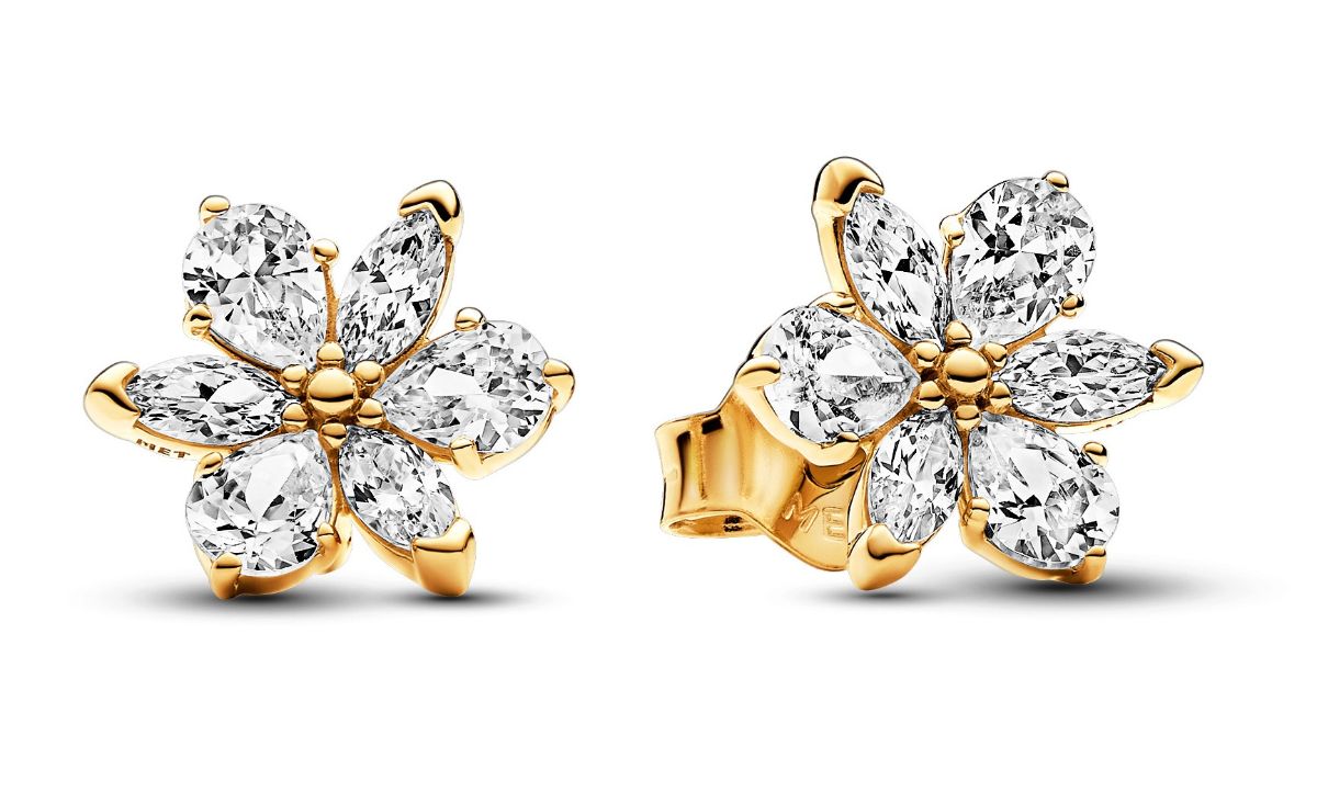 Pandora Timeless Sparkling Herbarium Cluster 14k Gold-plated korvakorut ...