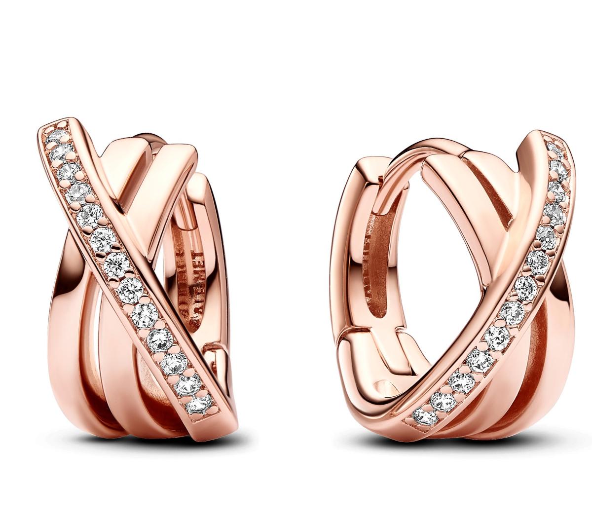 Pandora Signature Crossover Pave 14k Rose Gold-plated korvarenkaat ...