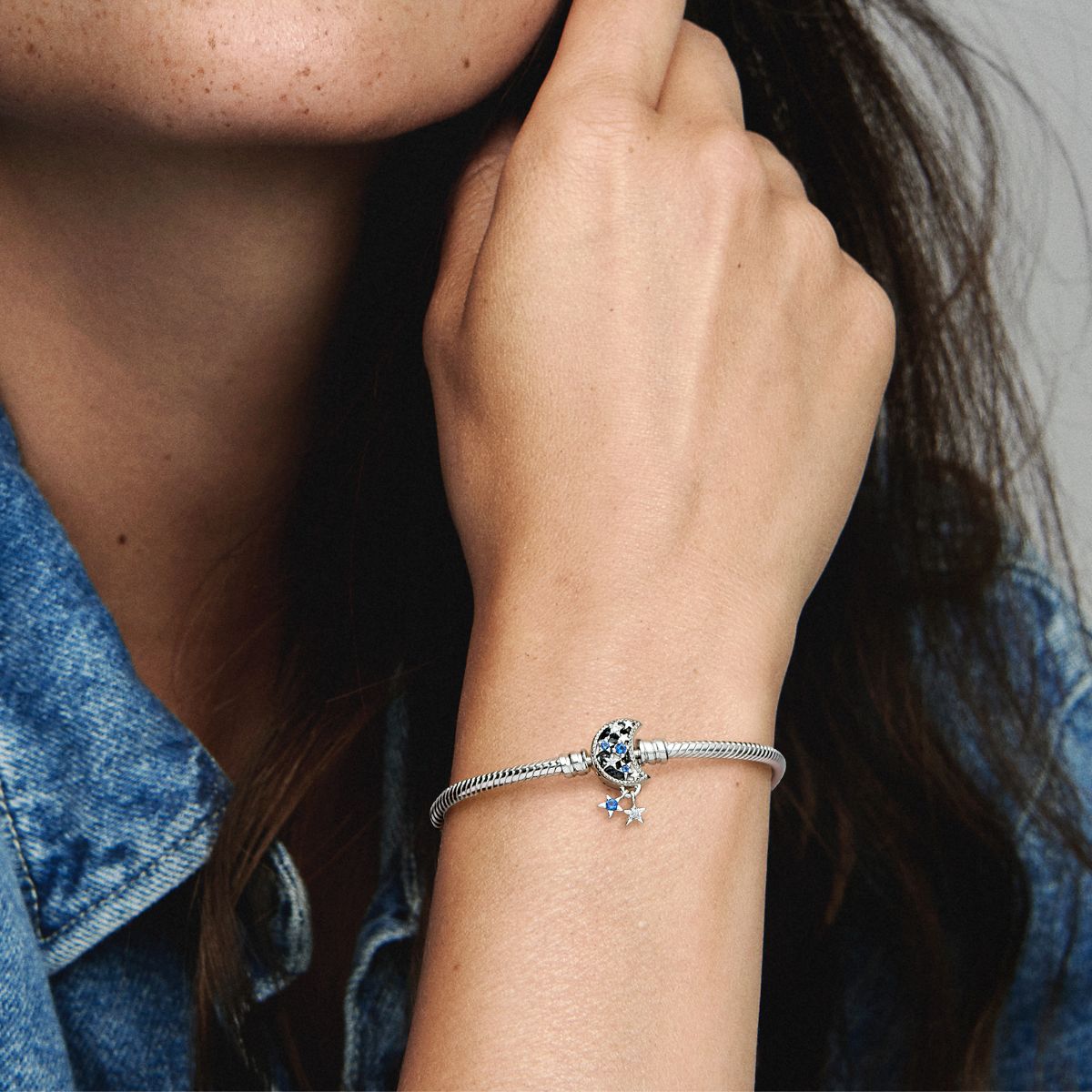 Pandora Moments Sparkling Moon Sterling silver rannekoru 592819C01 ...