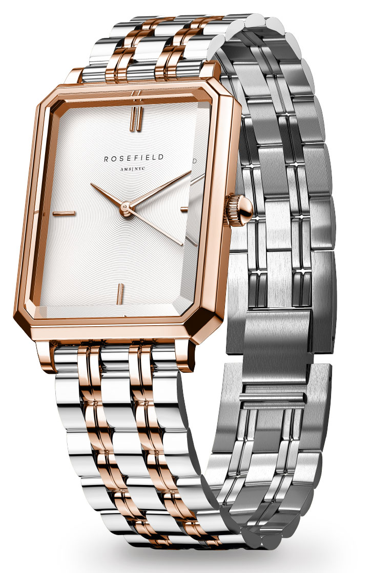 Rosefield The Octagon XS White Sunray Steel Duotone Silver Rose gold ...